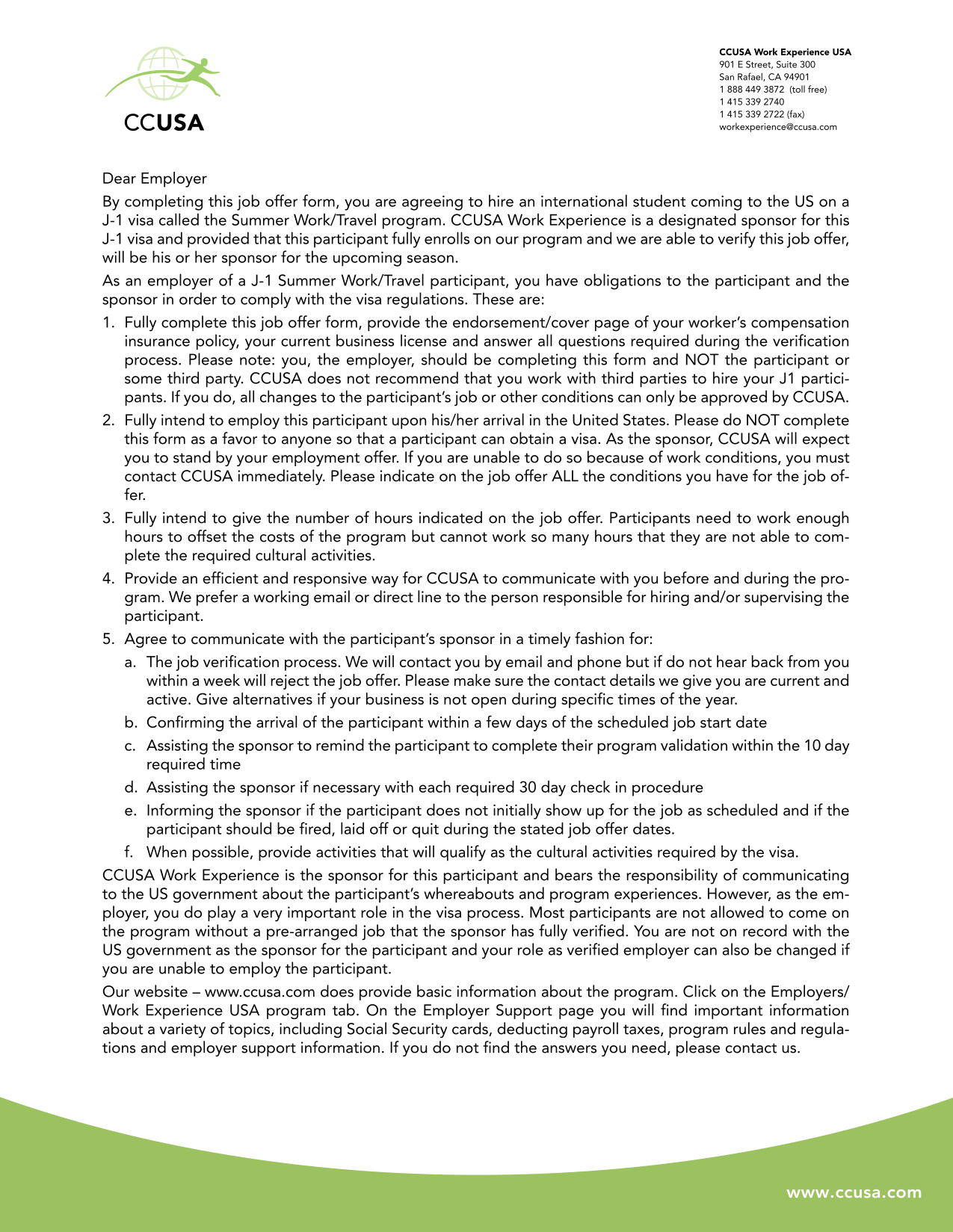 Job Offer Form For J 1 Summer WorkTravel Program